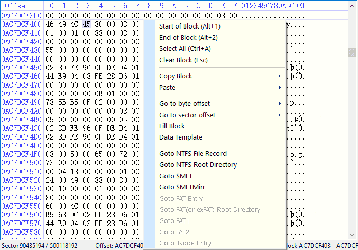 Sector Editor Shortcut Menu DiskGenius